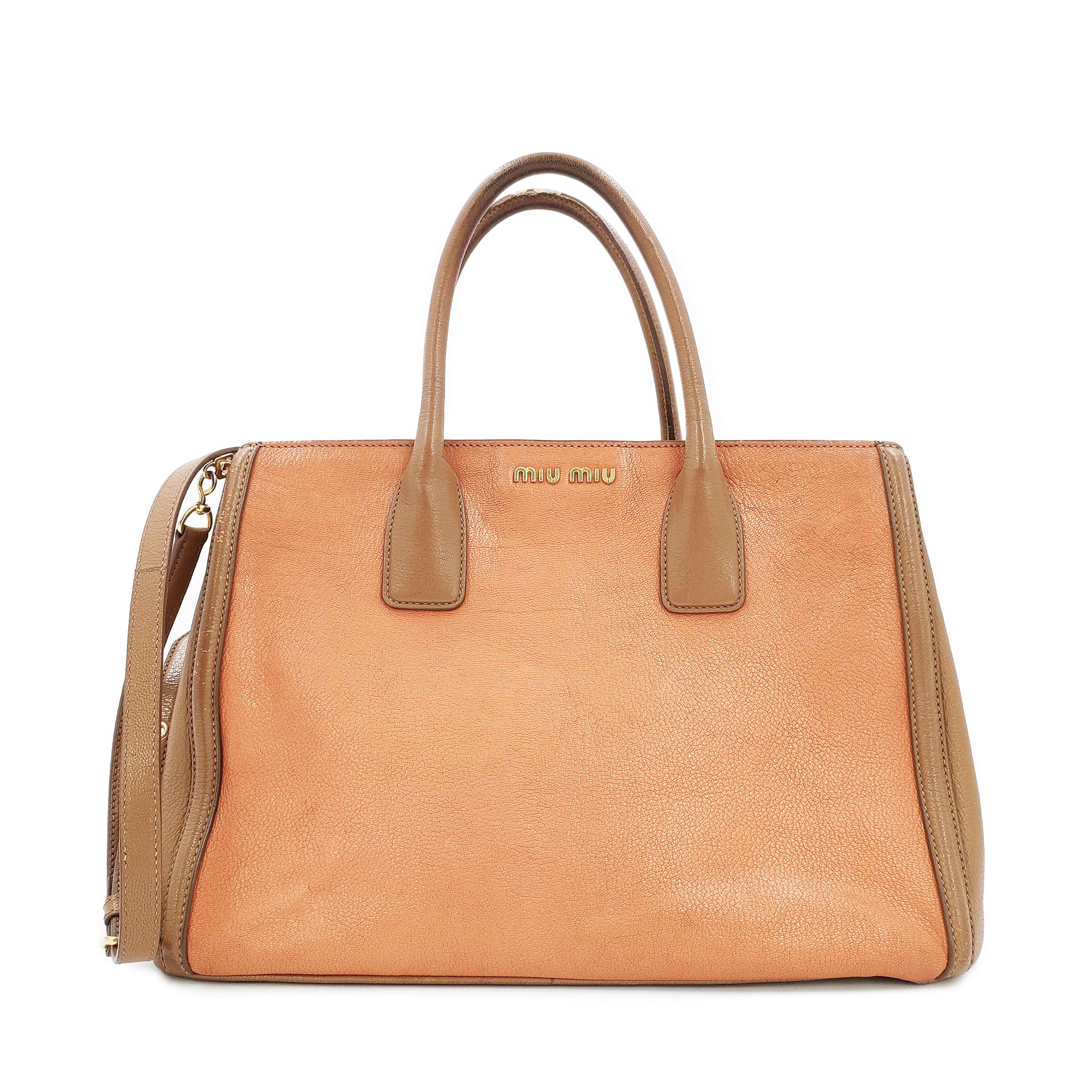 Miu Miu Leather Madras Bicolor Convertible Tote Bag – Foreign Objects