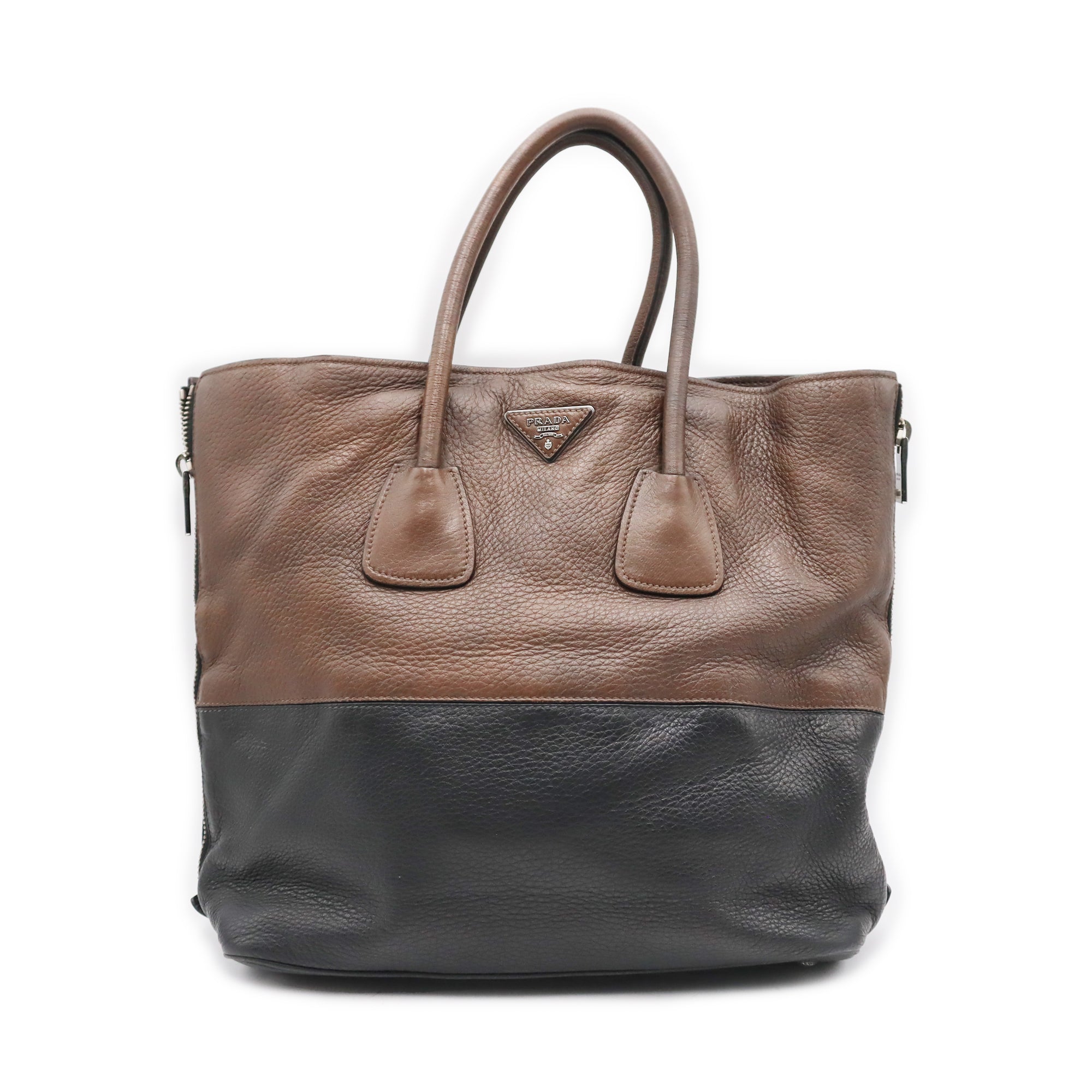 Prada Vitello Daino Bicolor Side Zip Tote Bag – Foreign Objects